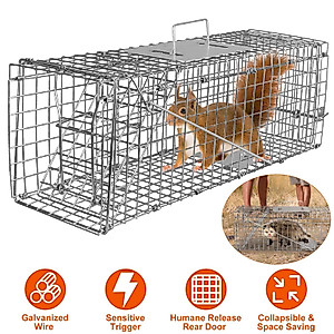 Humane Live Animal Cage Trap, 23.3x7.2x7.7 Inches Humane Cat Trap for Stray Cats,Rabbits,Squirrels Outdoor Small Animal Trap, Humane Catch & Release