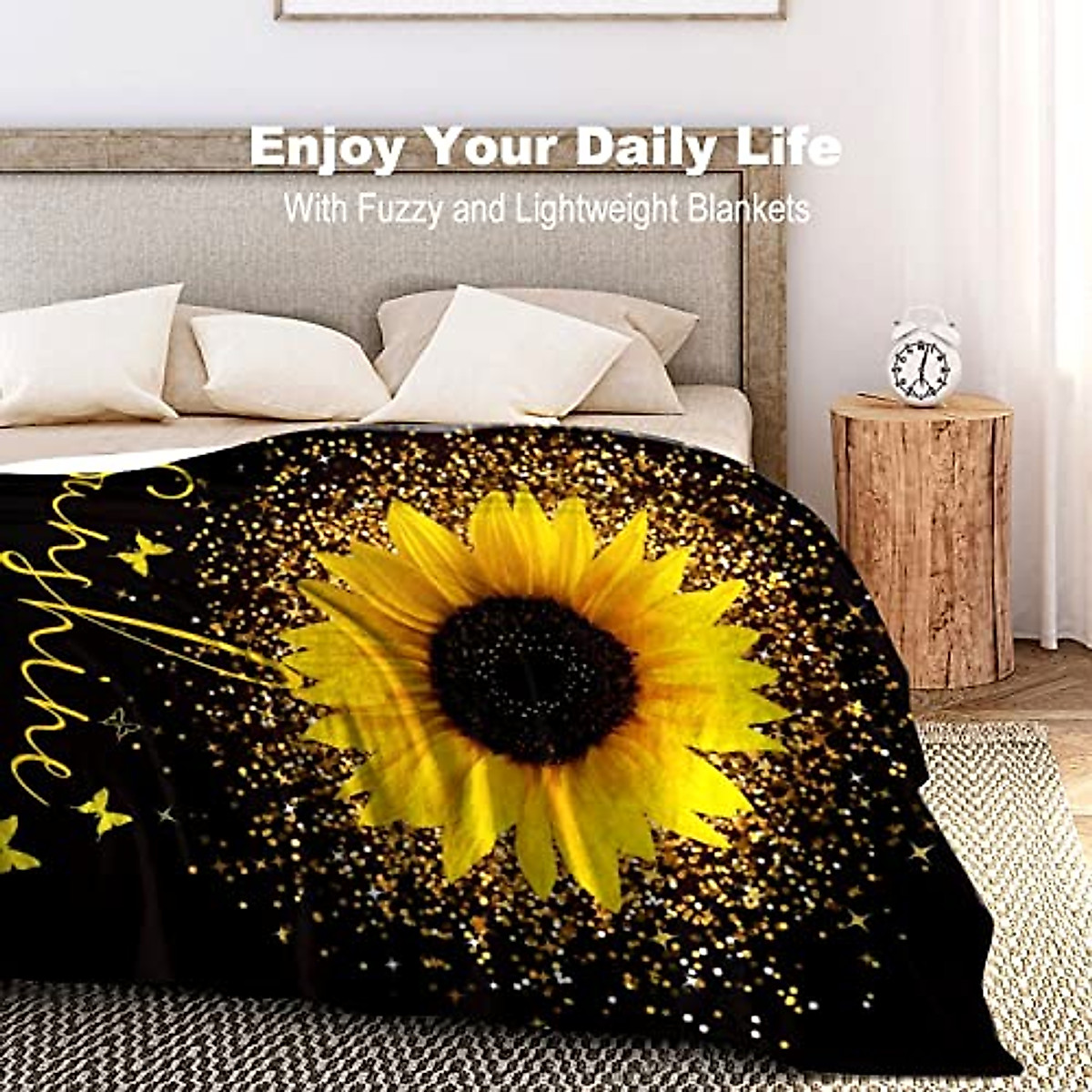 Sunflower Blanket Beautiful Sunflowers Throw Blanket Soft Flannel Lightweight Blanket Gifts for Kids Adults 50"x40"