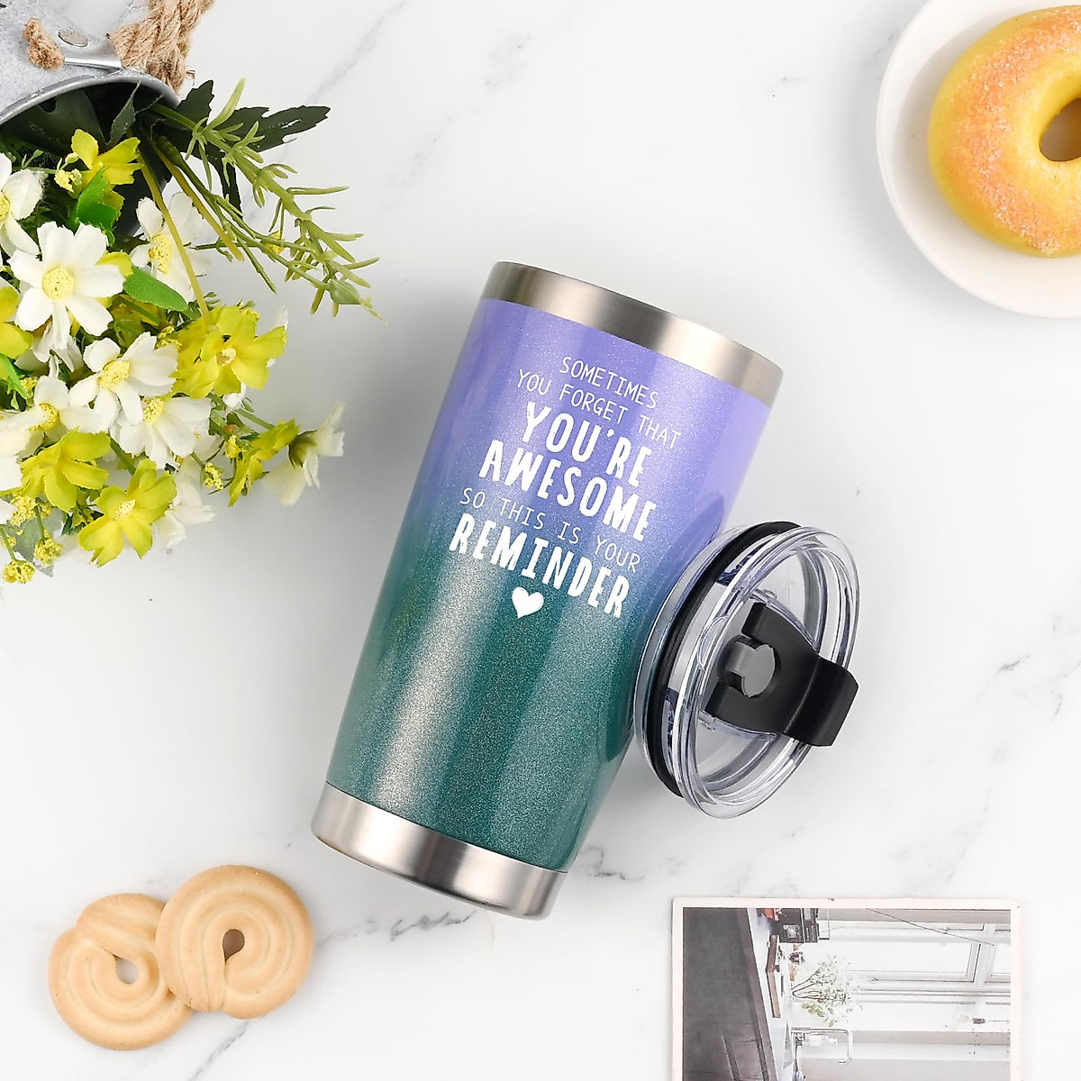 Qtencas Thank You Gifts, YOU'RE AWESOME Insulated Travel Tumbler Gift Set, Appreciation Gifts Birthday Christmas Gift for Female Women Best Friend Her Coworker Sister Bff Wife Girlfriend