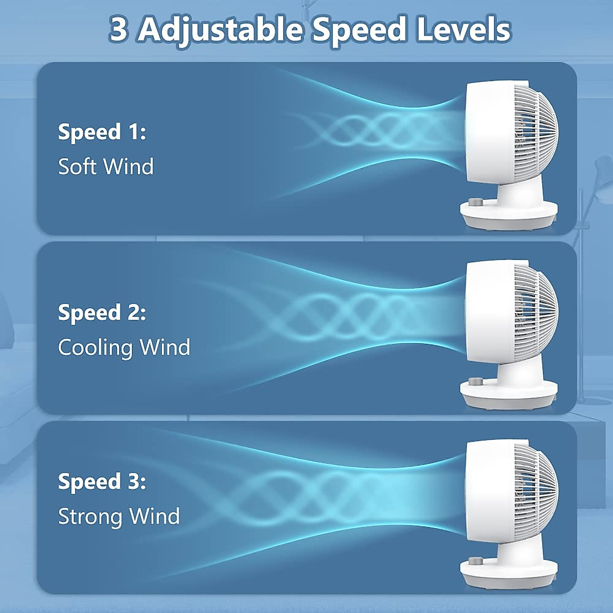 LifePlus Small Air Circulator Fan, Desk Fan 90° Tilt & 52° Oscillating, Portable Table Fan with 3 Speeds Powerful Airflow Perfect for Bedroom Dorm Office, White