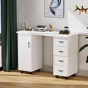 mefeir Manicure Table Nail Desk w/Cabinet, Drawers, Wheels & Wrist Rest, Spa Salon Beauty Home Wooden Technician Workstation Nail Art Equipment for Nail Tech