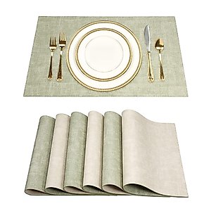 SUEH DESIGN Leather Placemats Set of 6 Reversible Table Mats Heat Resistant Waterproof No-Slip Place Mats for Dining Table Kitchen Parties