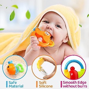 CUTE STONE Baby Rattles Toys Set, Babies Teethers Toys for Baby 3-12 Months, Early Development Learning Toy with Grasp, Spin Rattle Set and Storage Box, Newborn Infant Birthday Gifts for Girls & Boys