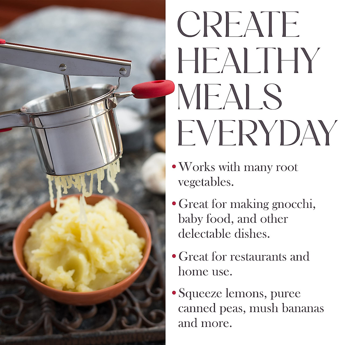 Bellemain Potato Ricer 15 oz with 3 Interchangeable Discs | Mash Potato Masher Stainless Steel, Sweet Potato Masher Kitchen Tool | Spaetzle Maker Press, Khuon Banh Lot, Spaetzle Noodle Maker