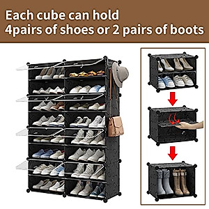 Eiiel Portable Shoe Rack Organizer 32 Pairs Tower Shelf Storage Cabinet Stand Expandable for Heels, Boots, Slippers, 8 Tier Black