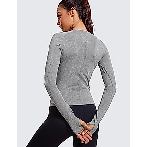 CRZ YOGA Womens Seamless Ribbed Workout Long Sleeve Shirts Quick Dry Gym Athletic Tops Breathable Running Shirt Slate Grey Marl Medium