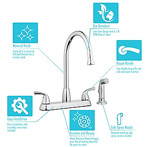 Aqua Vista 21-K822-AVD Kitchen Sink Faucet with Side Spray, Polished Chrome High Arc