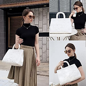 BE SMART Tote Handbag for Women, Elegant PU Tote Bag with Exquisite Embroidery Design, Trendy Clutch Purse for Work Commute Travel