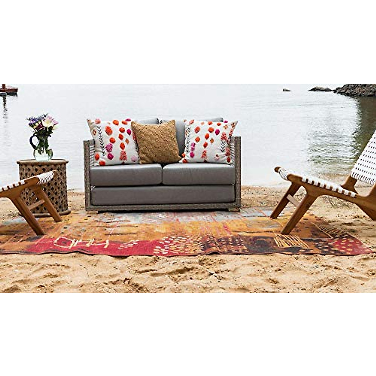 Unique Loom Outdoor Modern Collection Area Rug - Pine (5' 3" x 8' Rectangle, Multi/ Brown)
