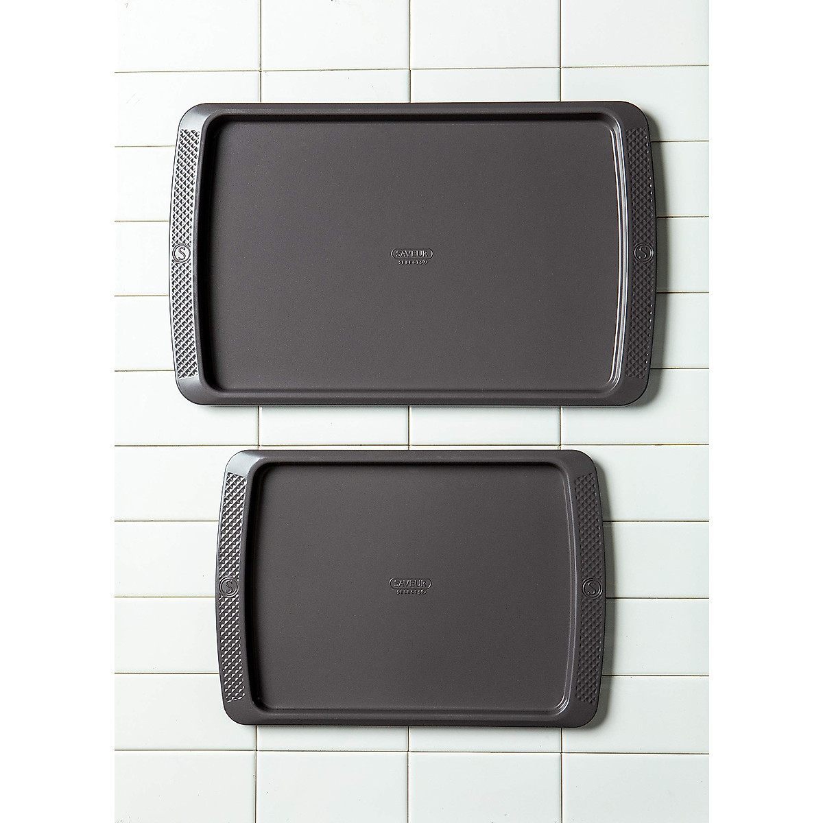 SAVEUR SELECTS Set of 2 Rimmed Baking Sheets, 11-Inch by 17-Inch and 9-Inch by 13-Inch, Non-stick, Warp-resistant Carbon Steel, Dishwasher Safe, Artisan Bakeware Series