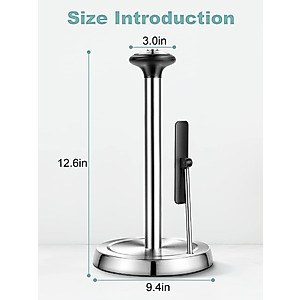 SMARTAKE Standing Paper Towel Holder, Rustproof Paper Towel Organizer with Tension Arm, Modern Toilet Paper Holder with Weighted Base, Roll Dispenser for Kitchen Countertop Home Dining Table, Silver