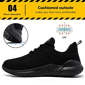 Tinefiy Steel Toe Shoes for Women Lightweight Comfortable Slip Resistant Safety Work Sneakers Cushion Puncture Proof Shoes Indestructible Shoe Size 5