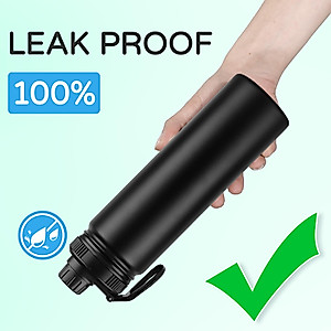 DOMICARE Insulated Water Bottle, 22 oz Vacuum Insulated Stainless Steel Reusable Sports Bottle with Straw Lid & Spout Lid for Travel, Camping, Bike, Leakproof, Black, 1 Pack