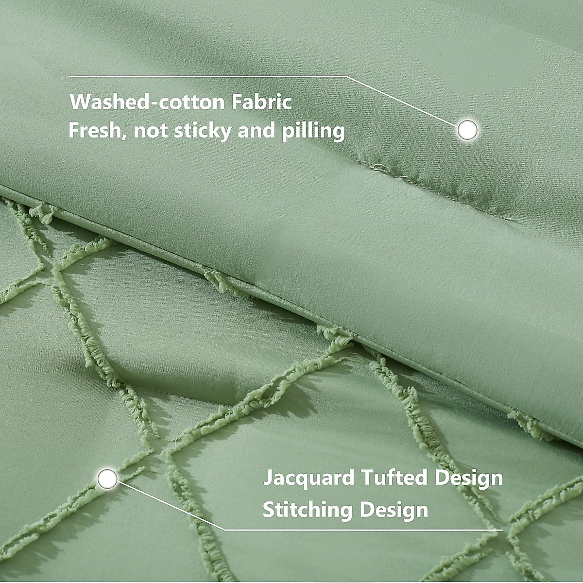 Gotroolhome Sage Green Queen Comforter Set - 7 Pieces ，Boho Tufted Shabby Chic Bedding Comforter Set, Bed in a Bag for All Seasons, with Comforter, Sheets, Pillowcases & Shams