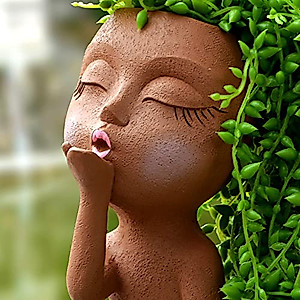 LovTocTic Head, Face Planters, Kissing Girl Flowerpot, Lady Head Flower Pot, Female Kiss Faces Small Resin Art Succulent Pots for Indoor Outdoor Plants, Kissy Brown