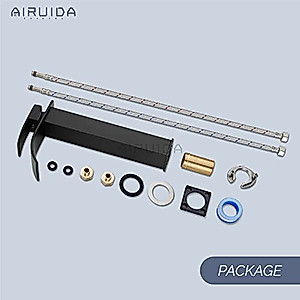 Airuida Vessel Sink Faucet Matte Black, Tall Waterfall Bathroom Faucet, Single Handle One Hole Mixer Bowl Tap with Large Rectangular Spout, Bar Sink Faucet Lavatory Vanity