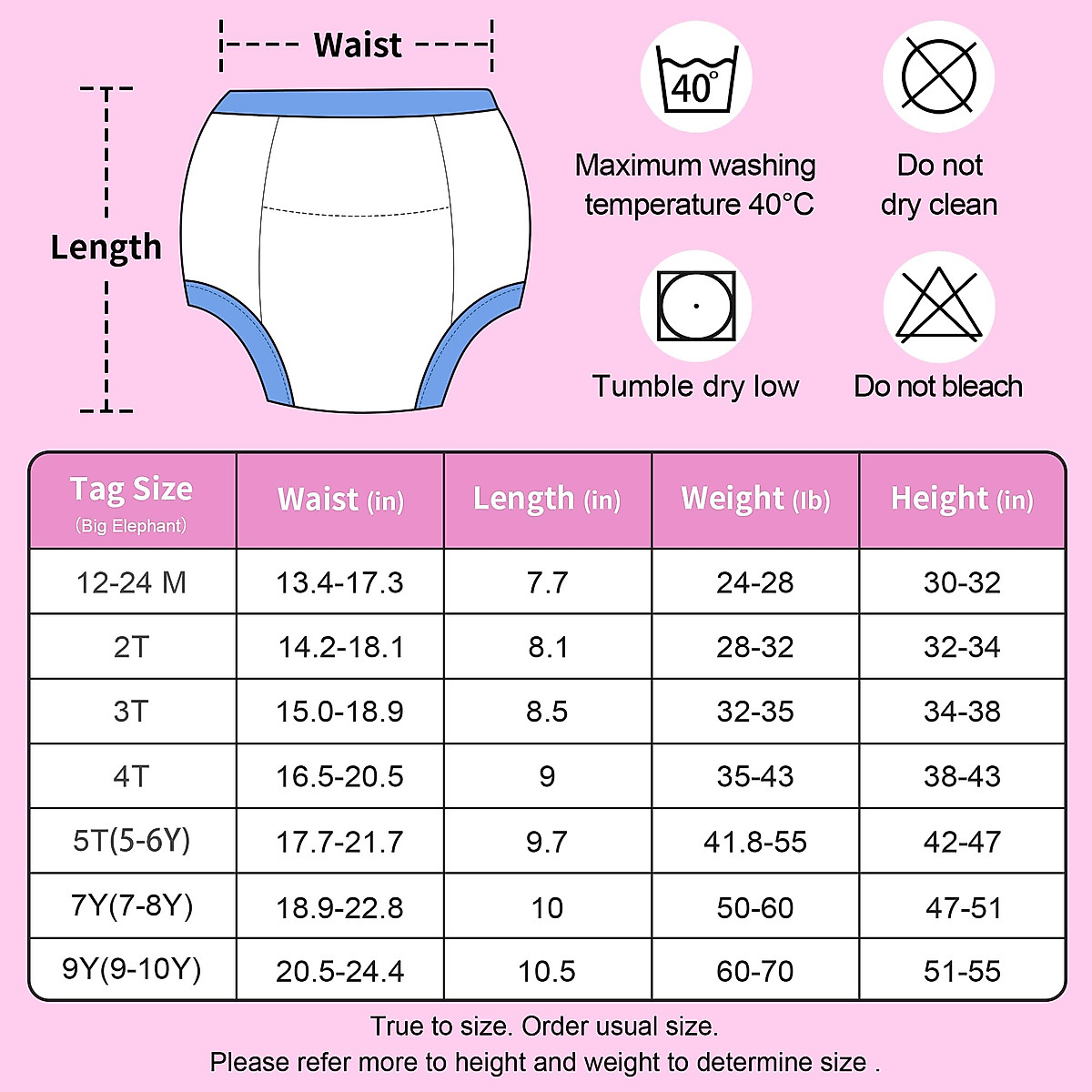 BIG ELEPHANT Baby Girls Training Underwear, Toddler Cotton Potty Training Pants Soft Absorbent, 2T