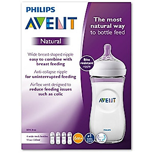 Philips Avent Natural Baby Bottle, Clear, 11oz, 4pk, SCF016/47