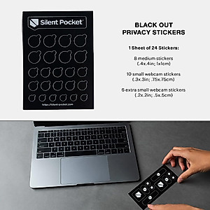 Silent Pocket SLNT Webcam Privacy Stickers for Camera Lens Privacy (Black Out) - Blocks Hackers' Spying, Recording and Eavesdropping, Fits Laptops, Phones and Tablets, Reusable and Restickable