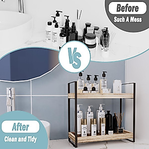 PUNMEYCOOL 2-Tier Bathroom Counter Organizer, Hidden Screw Holes Wood Countertop Organizer Shelf, Skincare Storage Tray for Vanity Counter Corner, Kitchen