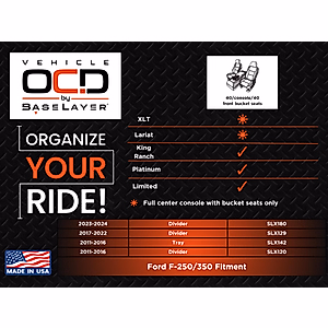 Vehicle OCD - Center Console Organizer Tray for Ford F250 / F350 SuperDuty (2011-2016) - Made in USA