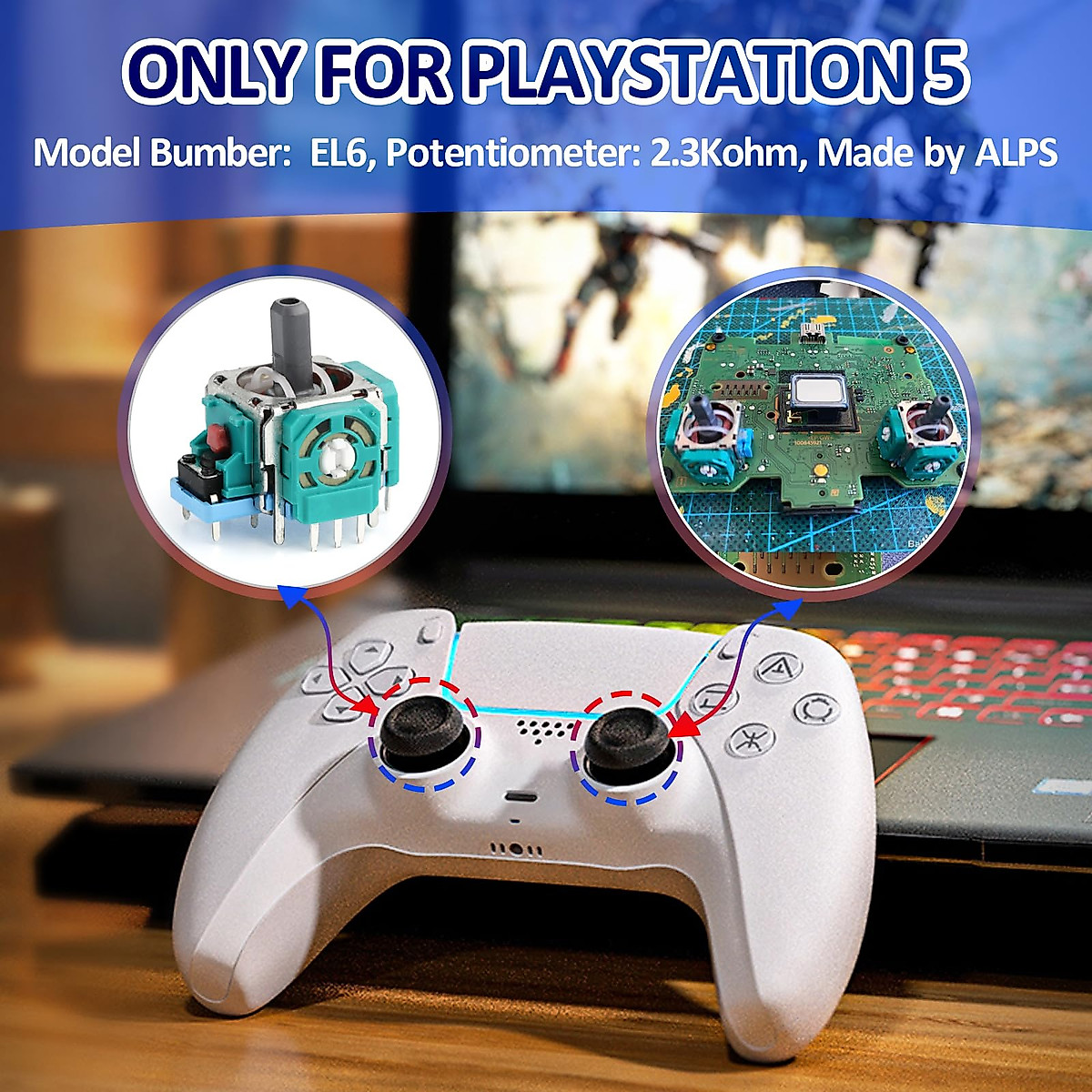 YWLRONG 3D PS5 Joysticks Replacement For Sony Playstation 5 PS5 Controller Joystick Replacement PS5 Analog Stick Replacement for PS5 Thumbsticks Module Controller Replace Accessories (4PCS)