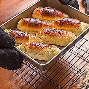Dicunoy Set of 3 Baking Pans Set, Nonstick Rectangle Cake Baking Sheet for Oven, Bakeware Bread Pans, Heavy Duty Carbon Steel Bread Tray, Bake Mold Turkey Roasting Pan, 8,10,12 inch