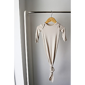 Marlowe & Co Knotted Newborn Baby Gown, Ultra Soft Knotted Sleeper Gown for Baby Boy and Girl (Natural, 0-3 Months)