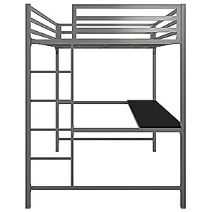 DHP Mabel Full Metal Loft Bed with Desk in Silver
