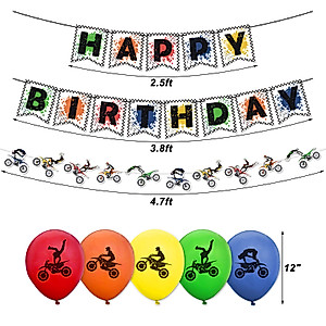 57Pcs Motocross Birthday Party Supplies Dirt Bike Garland Banner Cake Topper Motorcycle Cupcake Toppers Latex Balloons Set for Dirt Bike Extreme Sports Racing Party Boy Birthday