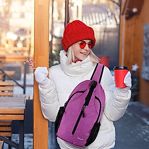 Fancosni Crossbody Sling Bags for Women Men, Black Sling Backpack, Lightweight Shoulder Bag, Multipurpose Sling Bag for Travel, Hiking, Shopping, Walking, Biking, Cycling, Earphone Hole, Chest Bag