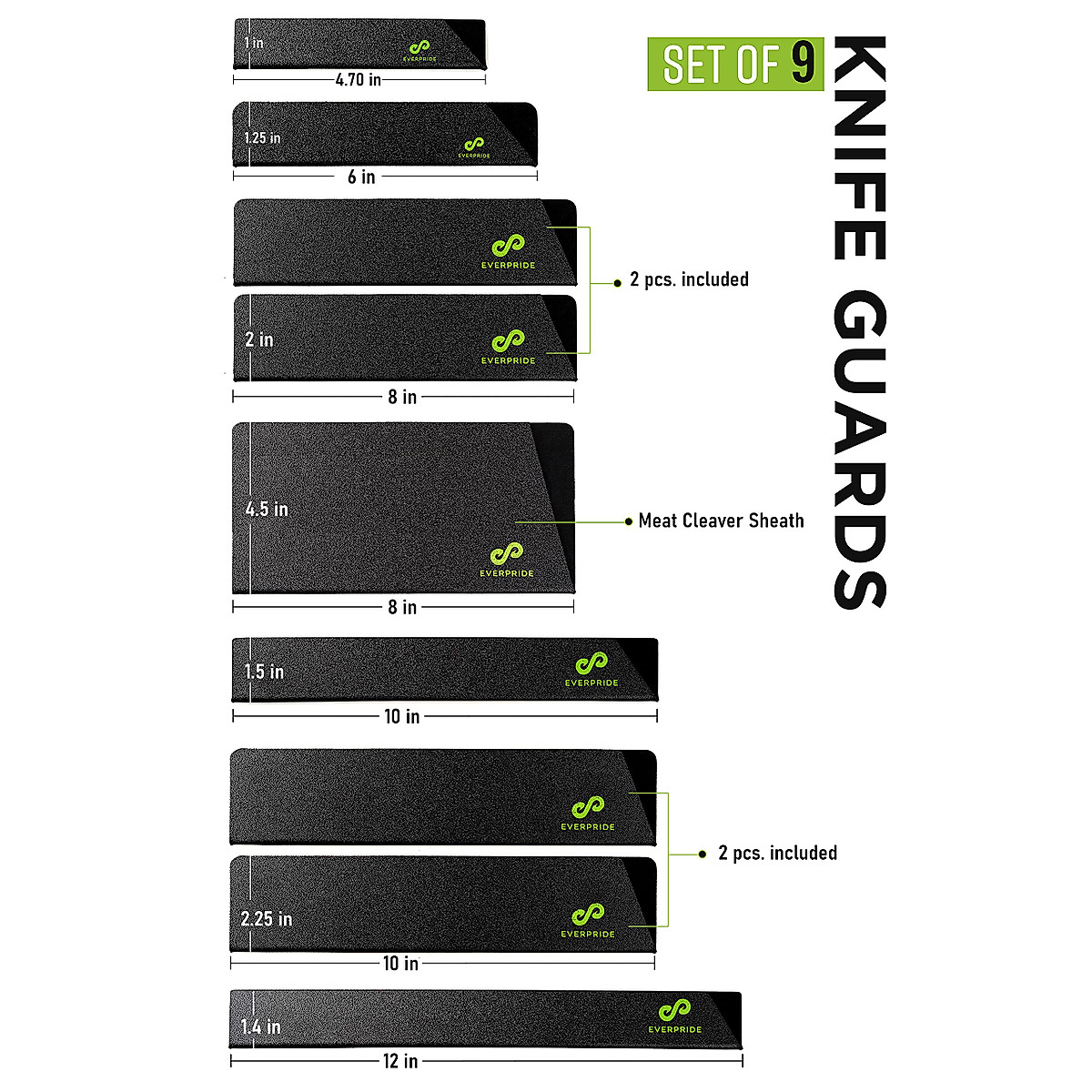 EVERPRIDE 9-Piece Knife Guard Set, Universal Blade Cover Sheaths for Chef and Kitchen Knives – Durable Knife Edge Guards Include Multiple Sizes to Protect Your Full Set of Knives - Knives Not Included