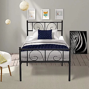 Twin Bed Frames Black for Boys Teenagers Adult, Single Platform Steel Bed Frame with Storage Girls Twin Size Beds Mattress Foundation Metal Slats Support with Headboard Footboard No Box Spring Needed