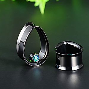 COOEAR Ears Gauges Opal Plugs and Tunnels Double Flared Earrings Upgrade Tear Drop Piercing Stretchers 0g to 1 Inch.