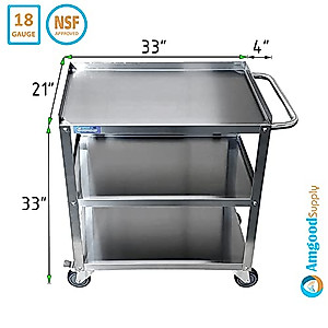 AmGood Stainless Steel Utility Cart | 21" Wide X 33" Long X 33" High | 3 Shelf Metal Utility Cart on Wheels with Handle | for Home & Business Use