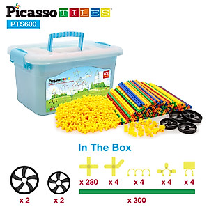 PicassoTiles 600pc Construction Toy Straw Building Set Children STEM Learning Interlocking Building Toys Creative Straw Connecting Builder Kits Early Education Kit for Kids Boys & Girls Ages 3+ PTS600