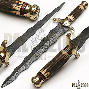 PAL 2000 KNIVES SW-8888 Handmade Damascus Steel 20 Inches Vivi Hunting Knife Stag Horn Handle with Sheath