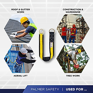 Palmer Safety Fall Protection Safety 4' Cross Arm Strap I 3” Wide Pass-through with Large D-Ring and Small D-Ring I ANSI OSHA Anchorage Sling Compliant Fall Arrest System