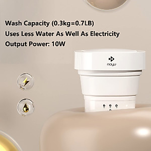 XZ-SMART Foldable Mini Small Portable Washer Washing Machine for Apartment, Laundry, Camping, RV, Travel, Underwear, Socks, Baby clothes (110V-240V) (WHITE), 9.8 x 9.8 x 9.5