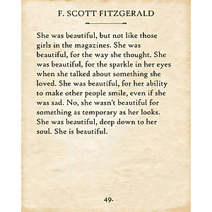 F. Scott Fitzgerald - She was Beautiful - Inspirational Home and Room Decorations, Woman Love Quotes Decor, Gift for Wedding and Book Lovers, Choose Unframed Classic Book Page Poster or Canvas