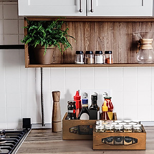 Okllen Set of 2 Wooden Nesting Countertop Baskets, Decorative Wood Storage Box Farmhouse Rustic Crate with Cutout Handles for Bread, Fruit, Vegetables, Kitchen, Bathroom, Pantry Supplies, Brown