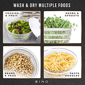 BINO | Salad Spinner - 4.2 Qt | Large Manual Lettuce Spinner with Secure Lid Lock & Built-in Draining System | Salad Spinner with Salad Bowl | Fruit & Vegetable Basket Colander | Kitchen Gadgets