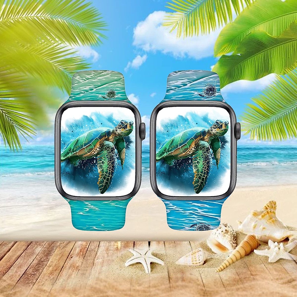 Sea Turtle Sport Watch Bands Compatible with Apple Watch Band 42mm 44mm 45mm,Decoration Silicone Strap Wristbands Compatible with iWatch Bands Series SE 7 6 5 4 3 2 1 for Girls Women Boys Men Couple Boyfriend Girlfriend Lover Gifts