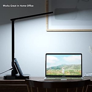 Fugetek LED Desk Table Lamp, 14W, 530 Lumens, Wireless Charger & USB Charging Port, Dimmable Eye-Caring, 5 Brightness & 4 Light Modes, Adjustable Arms, Touch Control, Auto Sleep Timer