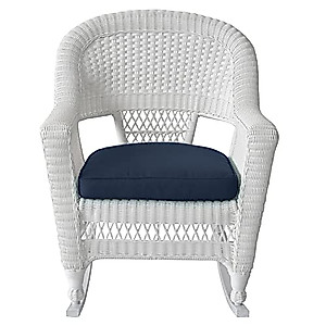 Jeco Rocker Wicker Chair with Blue Cushion, Set of 2, White