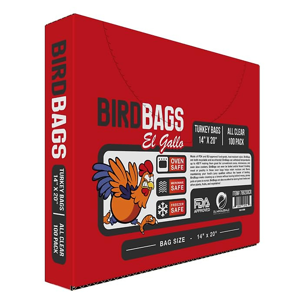 BirdBags El Gallo Turkey Bags, 14” x 20” 100 Pack, USA & EU-Approved, Freezer Safe, Oven Safe, Great Heat-Safe 450*F Cooking Bags for Oven & Turkey Brining, Heavy Duty Oven Bags for Turkey