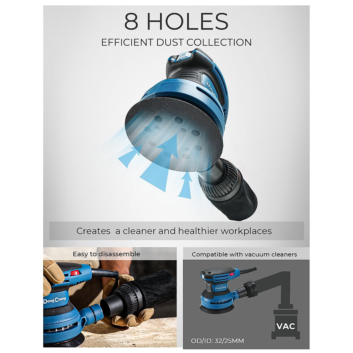 Dong Cheng 5-Inch Random Orbital Sander 380W 12800OPM Electric Palm Sander, 6 Variable Speeds, with 20pcs Sandpaper & Detachable Dust Bag, Power Sander for Woodworking, Sanding & Polishing