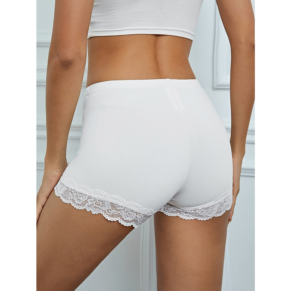 MakeMeChic Women's Lace Biker Shorts Seamless Slip Shorts Undershorts Boyshorts White Tall XS
