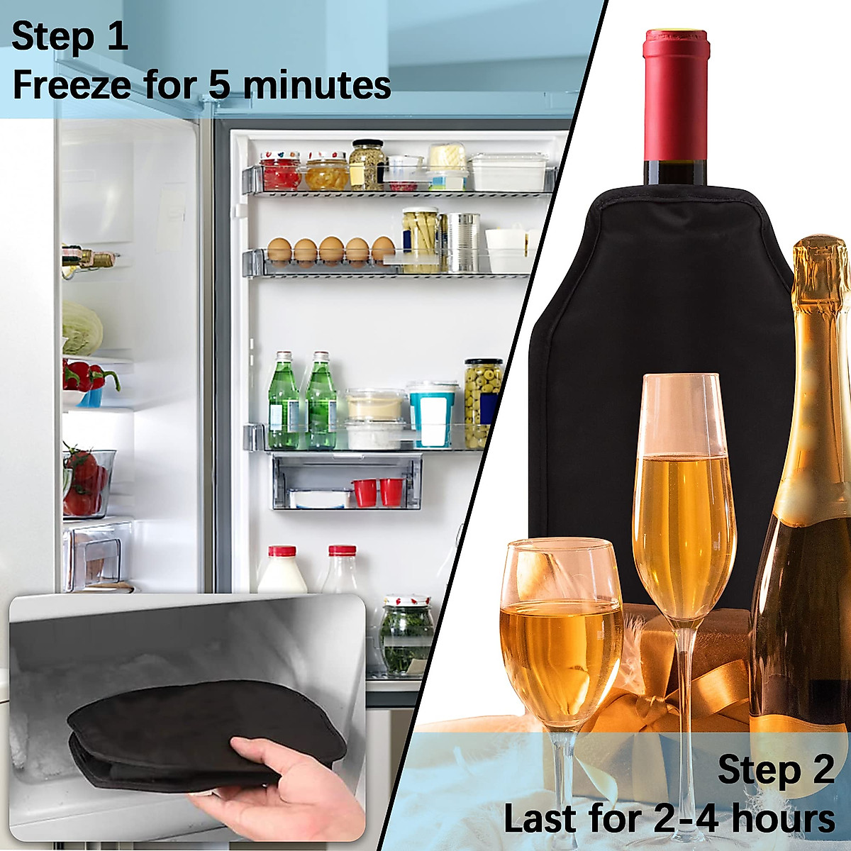 Wine Cooler Sleeve, Wine Bottle Gel Cooler Sleeve Freezer Chiller, Long Lasting Keep Wine Cool and Chill Sleeve for Prosecco Champagne Beer Wine Bottles
