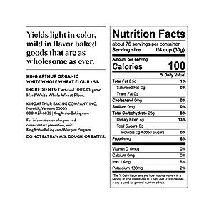 King Arthur, 100% Organic White Whole Wheat Flour, 100% Whole Grain, Non-GMO Project Verified, 5 Pounds (Packaging May Vary)